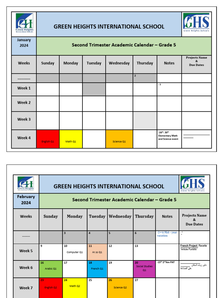 Grade 5 Second Trimester Academic 2024-2025 - Copy | PDF | Academic ...