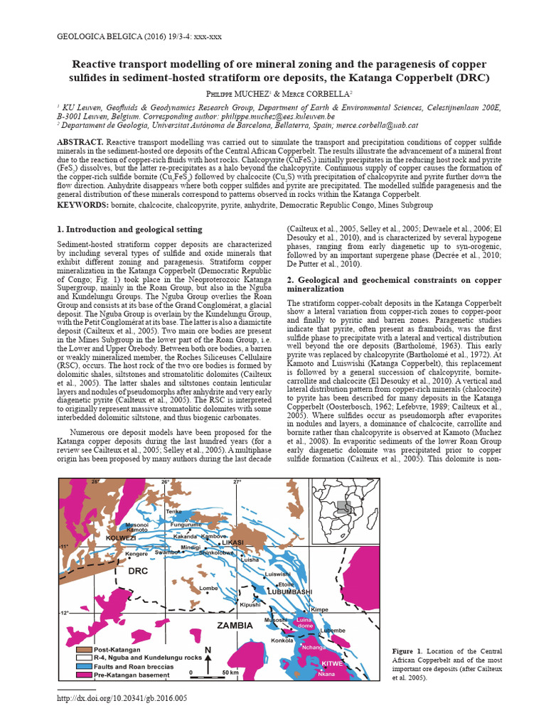 Muchez and Corbella (2016) Reactive Transport Modelling of Ore Mineral Zoning and The ...
