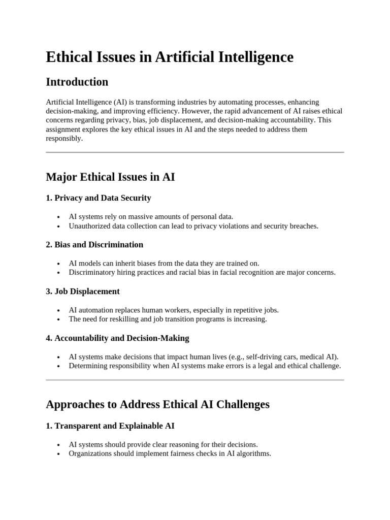 Ethical Issues in Artificial Intelligence | PDF