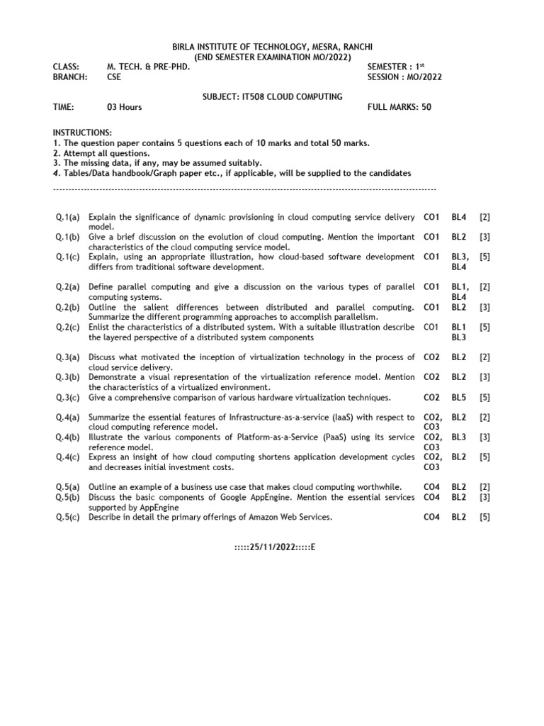 IT508 CLOUD COMPUTING (END_MO22) | PDF | Cloud Computing | Computing