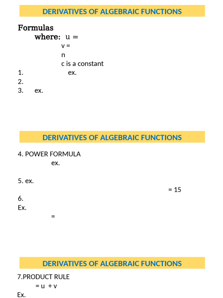 DERIVATIVE OF ALGEBRAIC EXPRESSIONS | PDF