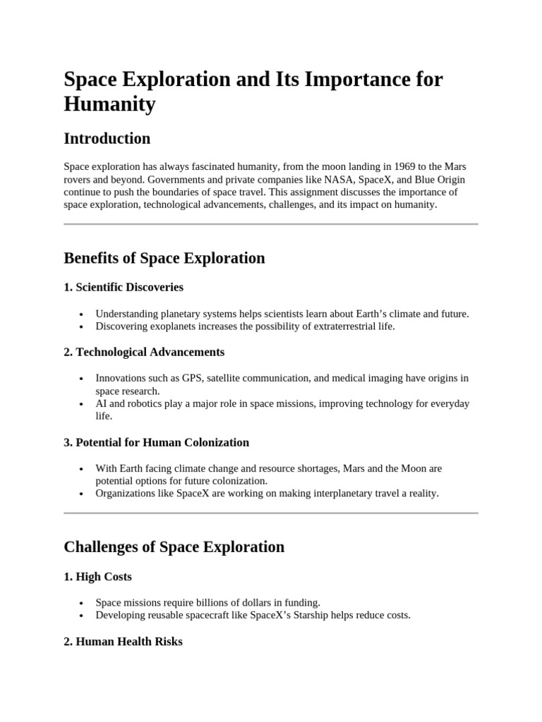 Importance of Space Exploration for Humanity | PDF | Space Exploration ...