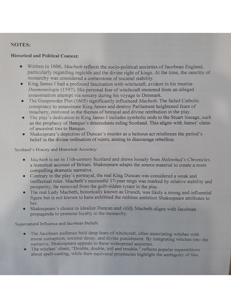 Macbeth Notes and Worksheet | PDF