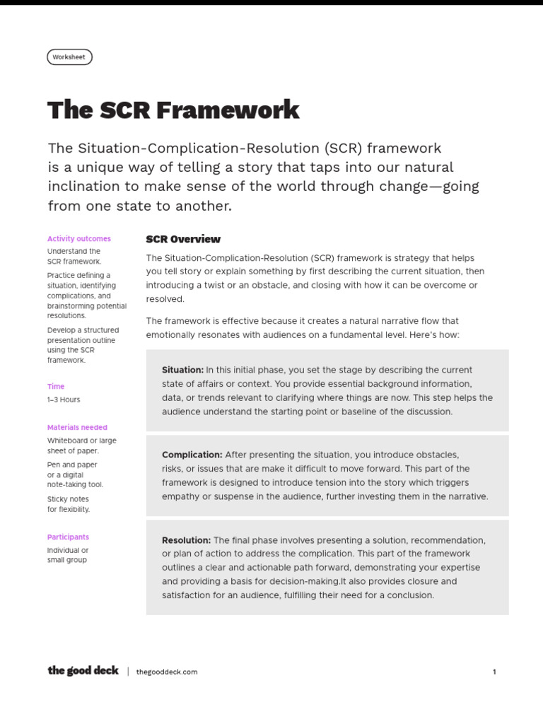 WORKSHEET - SCR Situation Complication Resolution - v1 | PDF ...
