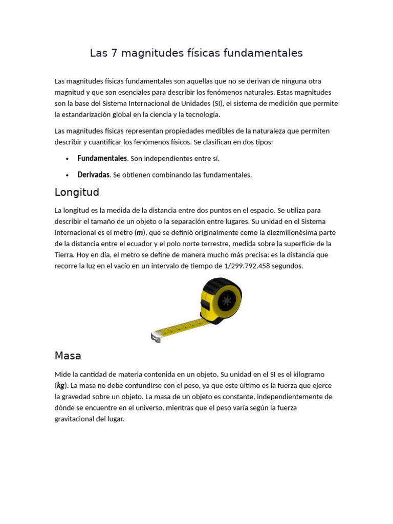 Magnitudes Físicas Fundamentales en SI | PDF | Masa | Temperatura
