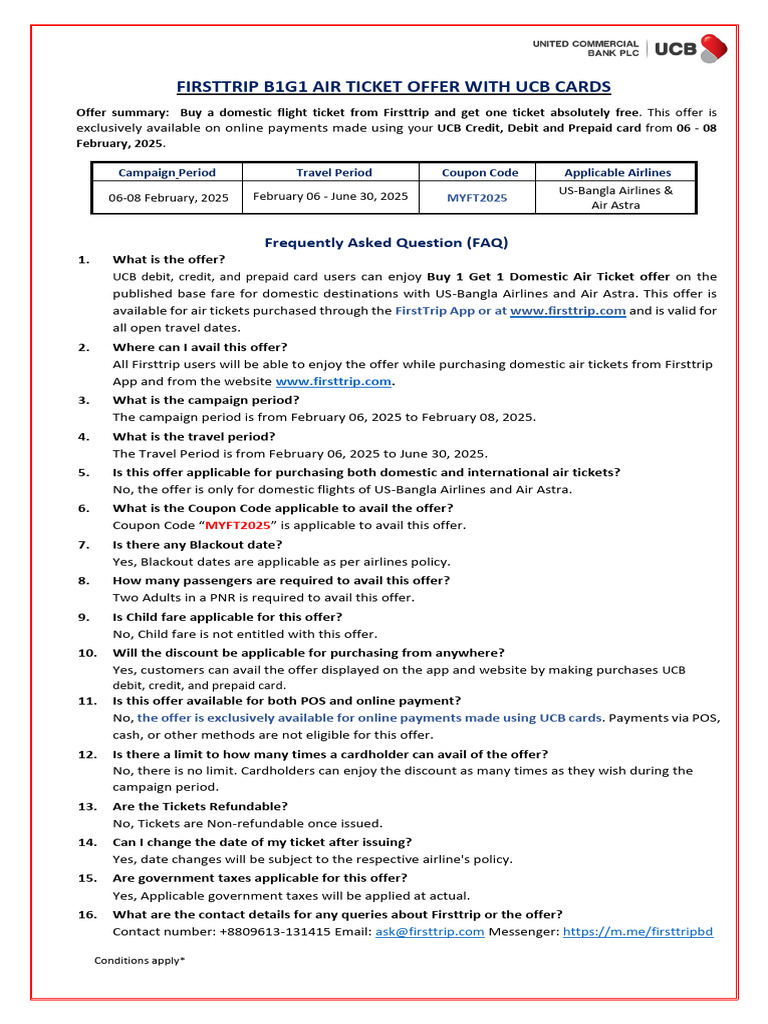 Firsttrip b1g1 Air Ticket Offer v2 | PDF | Debit Card | Credit Card