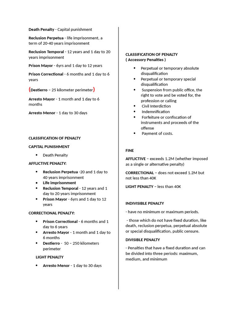 Overview of Penalties and Classifications | PDF | Criminal Law ...