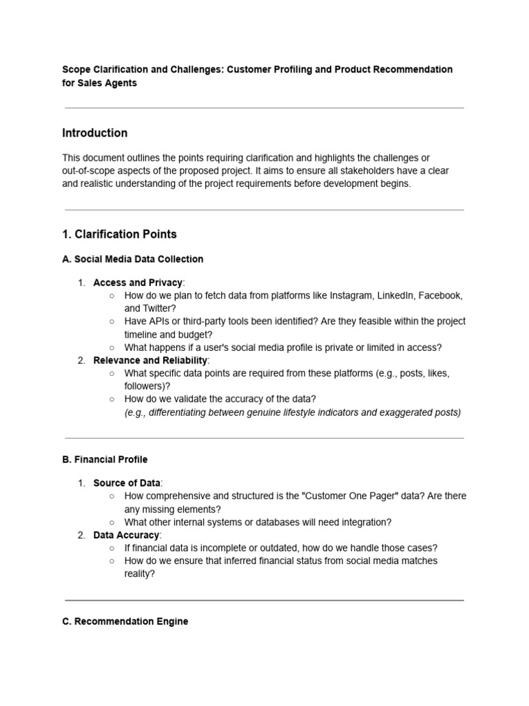 Scope Clarification and Challenges_ Customer Profiling and Product ...