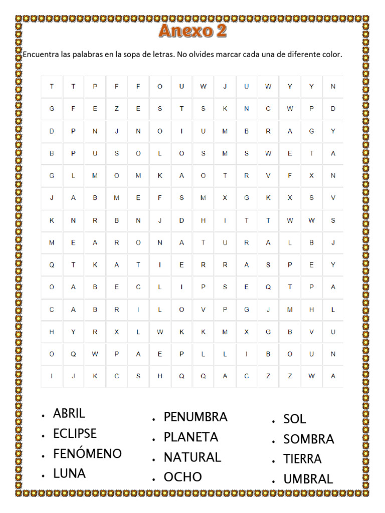 Sopa de Letras Eclipse. | PDF
