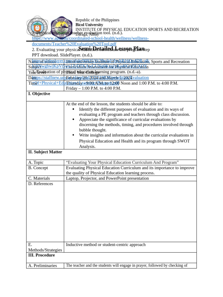 Evaluating Physical Education Curriculum | PDF | Physical Education ...
