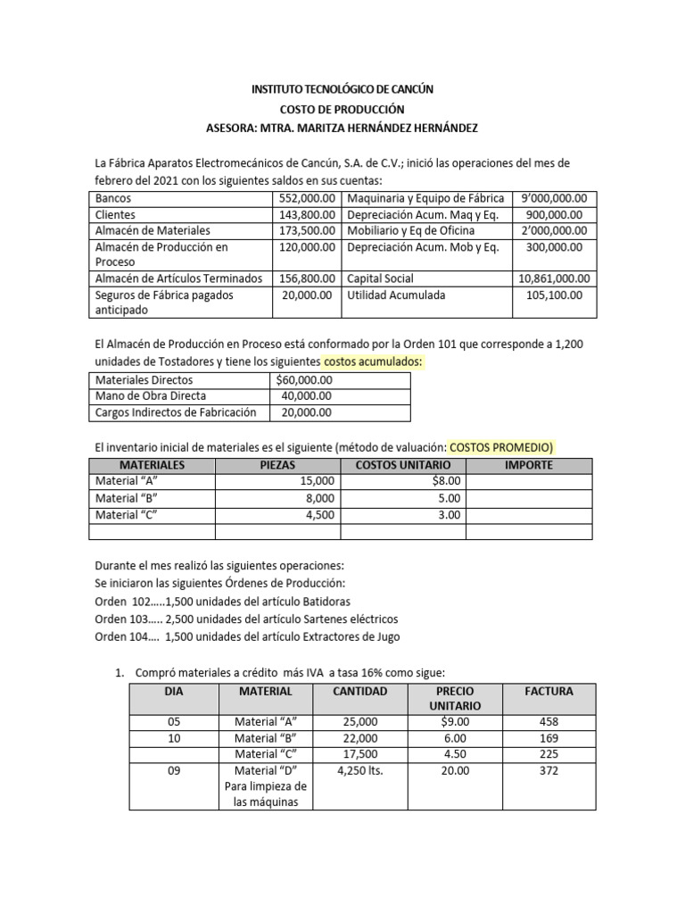 Ejercicio completo ITC COSTOS HISTÃ RICOS ORDEN PROD | PDF | Economias