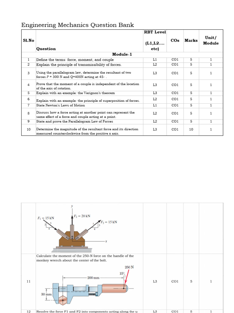 Engineering Mechanics Question Bank | PDF | Force | Friction