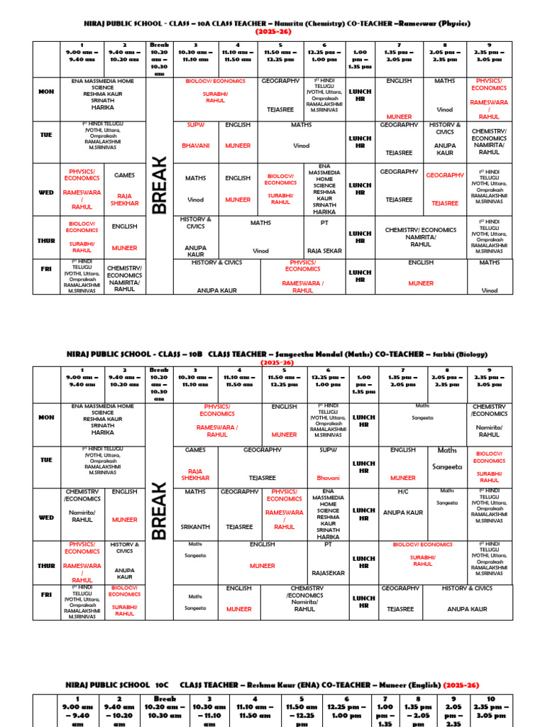 Class 10 Timetable Overview | PDF