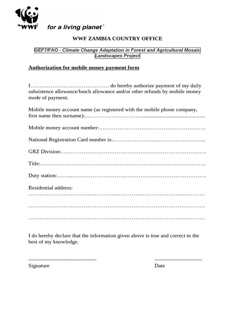 Authorization For Mobile Money Payments | PDF