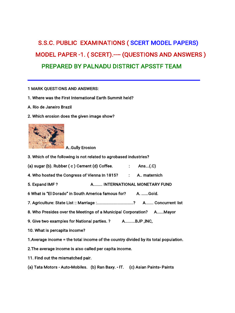 Chaduvu - 10 - SOC - SCERT Model Paper-1 Key by Siva Shankar Sir | PDF ...