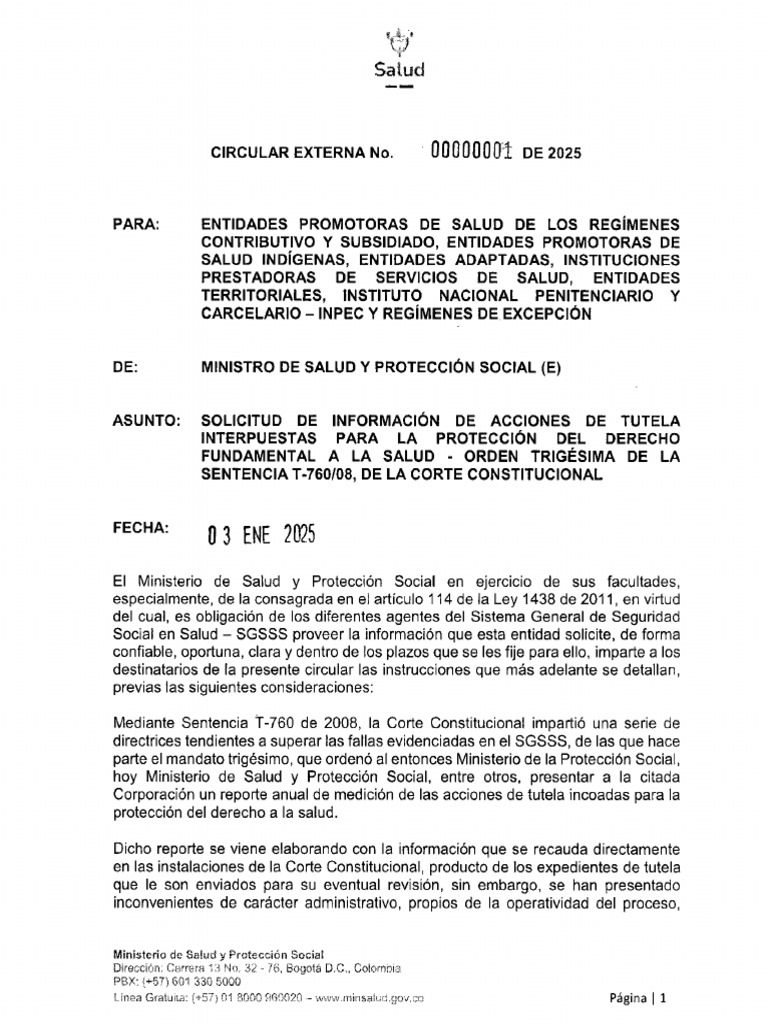 Circular Externa No. 001 de 2025 | PDF | Politica social