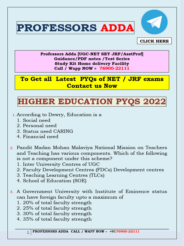 Higher Education Pyqs 2022 | PDF | Academic Degree | Educational Stages