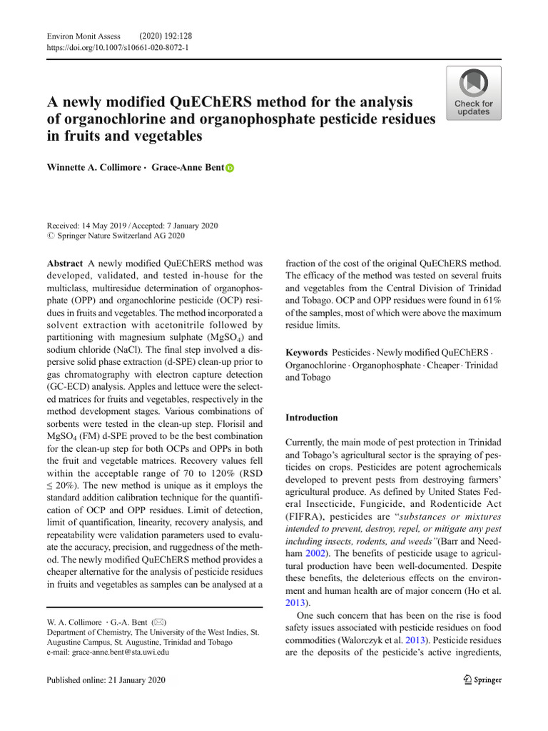 A Newly Modified QuEChERS. Important | PDF | Pesticide