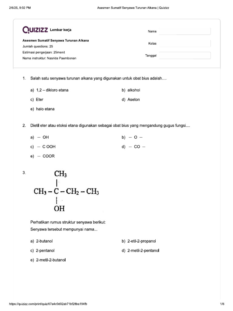 Latihan Sumatif 1 - Senyawa Turunan Alkana | PDF