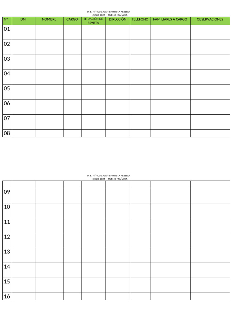 Planillas de Control Variadas 2025 | PDF