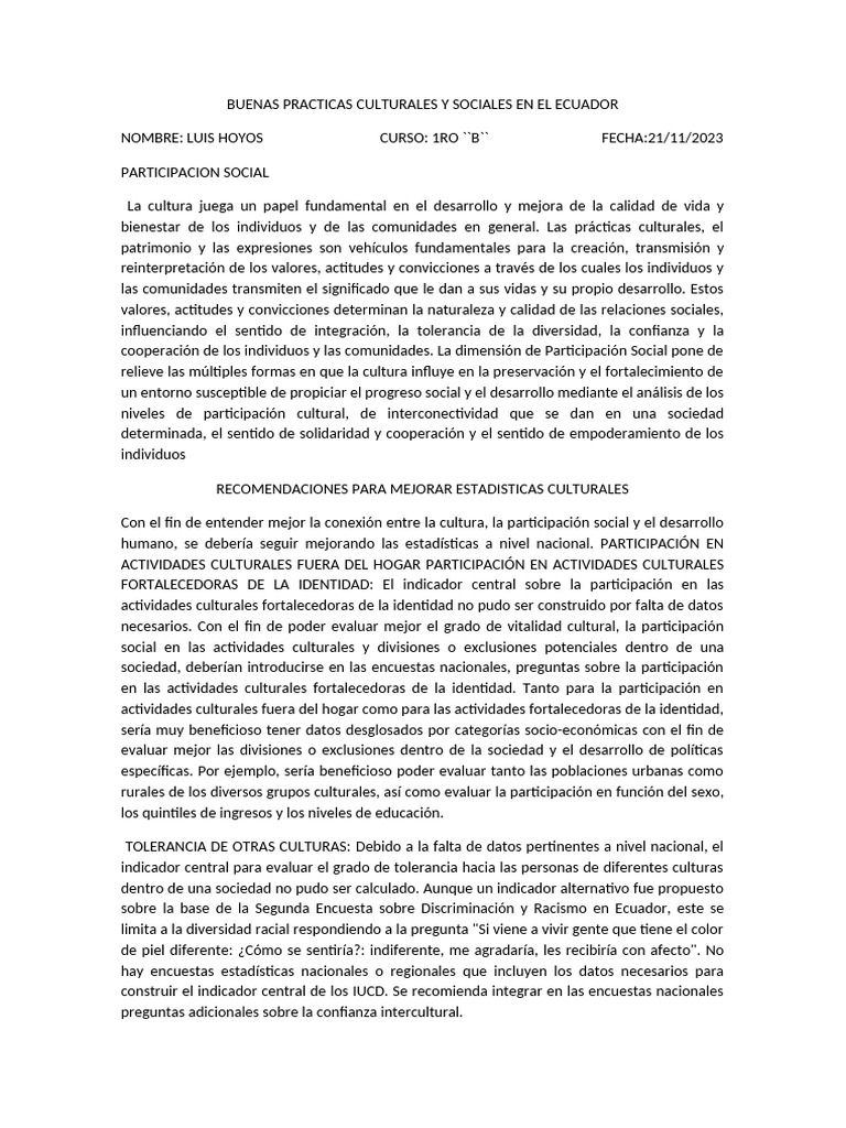 Buenas Prácticas Culturales en Ecuador | PDF | Metodología de encuesta ...