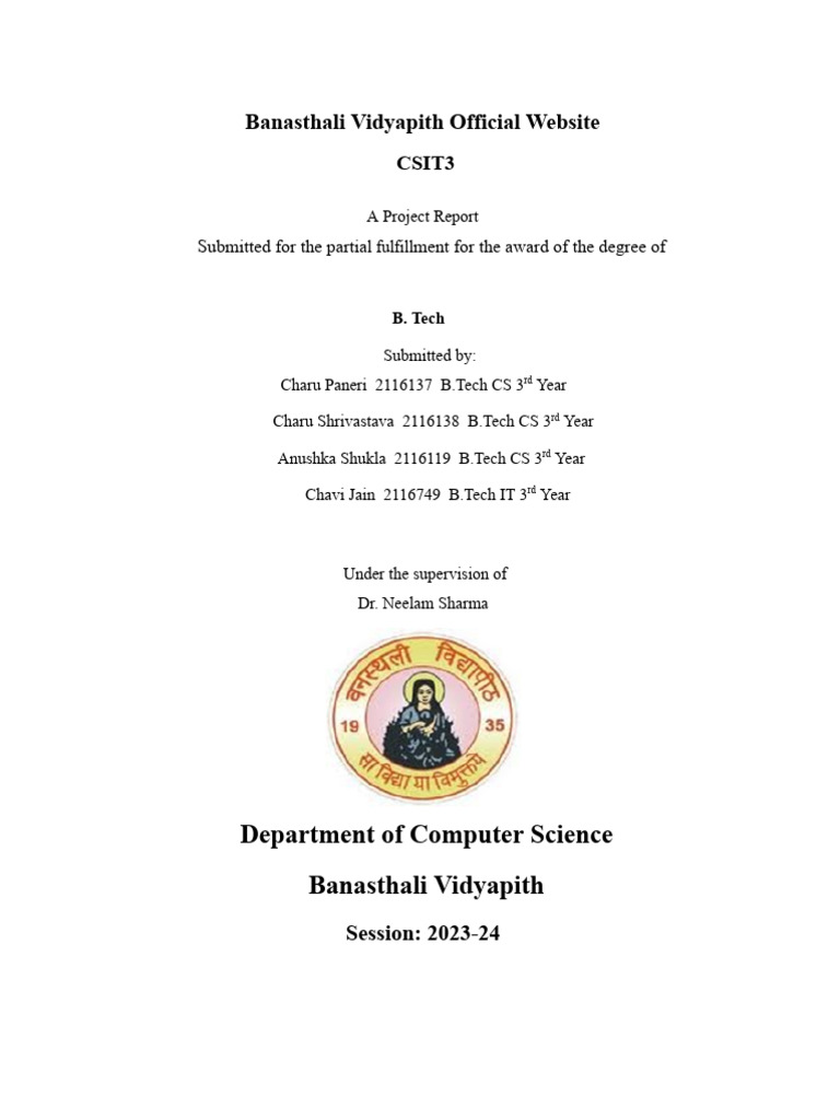 CSIT03_Banasthali Vidyapith College Website_Report | PDF | Databases ...