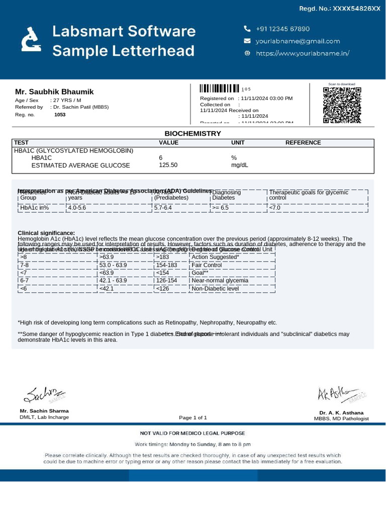 Hba1c Report Format | PDF | Glycated Hemoglobin | Clinical Medicine