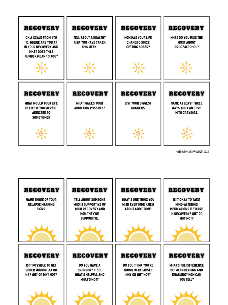 Recovery Questions Cards | PDF | Relapse | Alcoholism