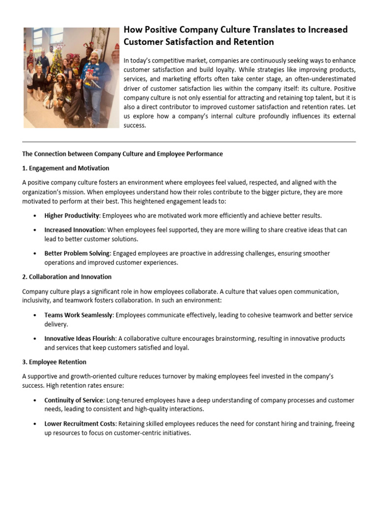 Boosting Customer Satisfaction via Culture | PDF | Employee Retention ...