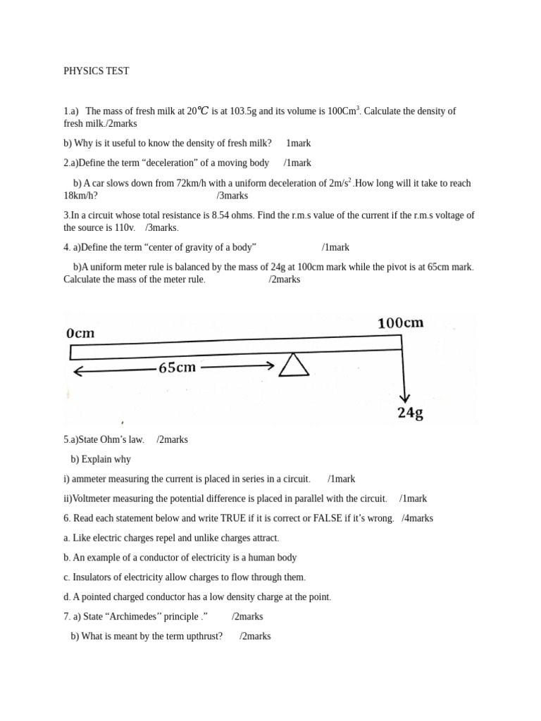 Physics Test: Concepts and Calculations | PDF | Voltage | Heat