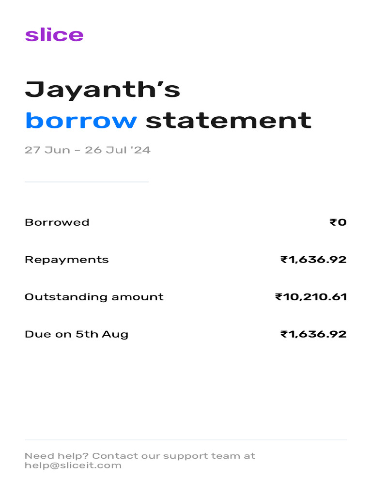 Slice Borrow Statement - July'2024 | PDF | Investment Banking | Banking