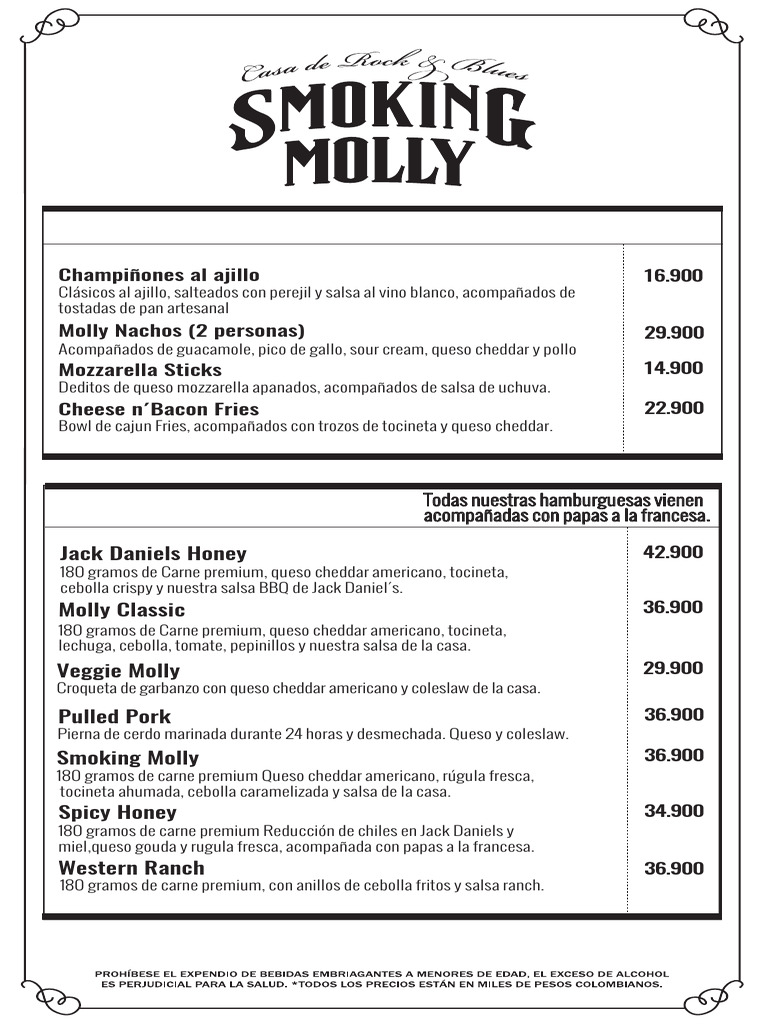 Menu Smoking Molly Octubre | PDF | Vino | Alimentos