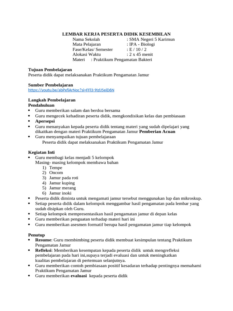 LKPD Pengamatan Jamur | PDF