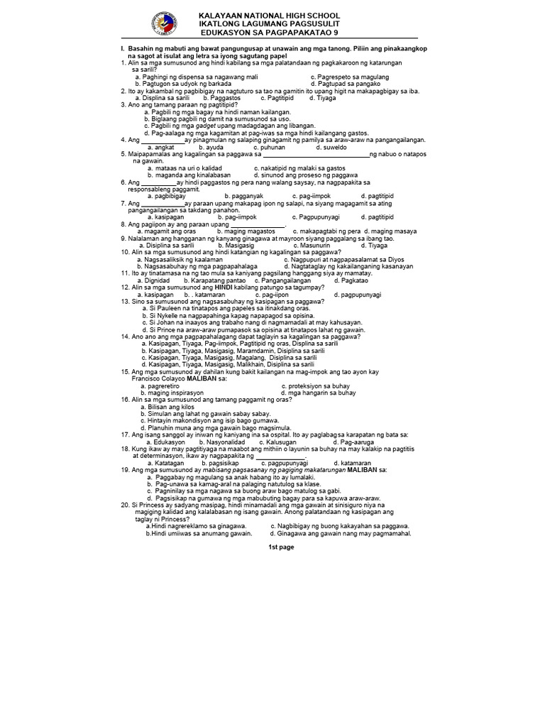 Grade 9 Final Summative 3rd QRT | PDF