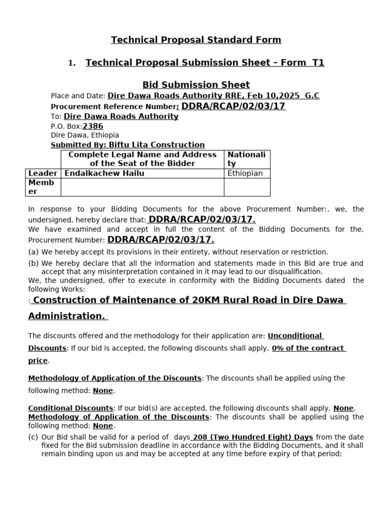 For Technical Bid Submission Sheet | PDF | Bankruptcy | Justice