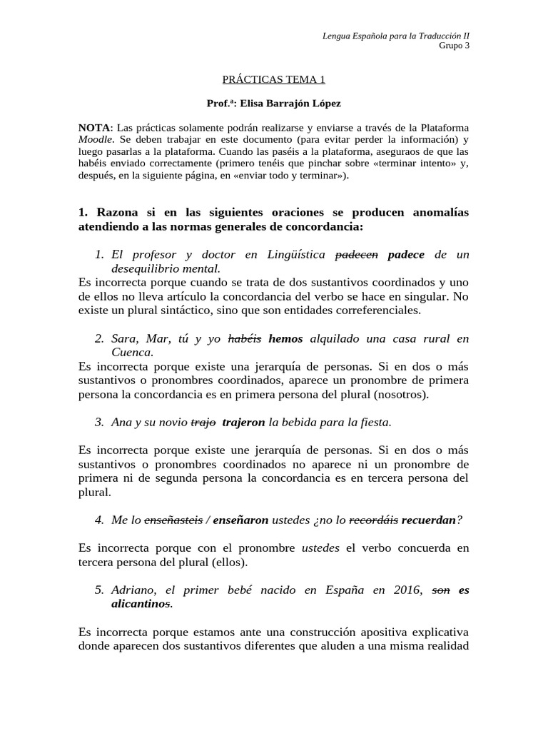 Práctica Tema 1 | PDF | Plural | Verbo