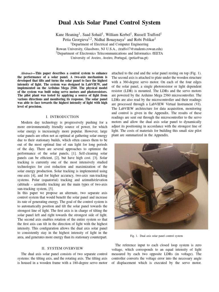 Dual Axis Solar Panel Control System | PDF | Electronics | Computer Engineering