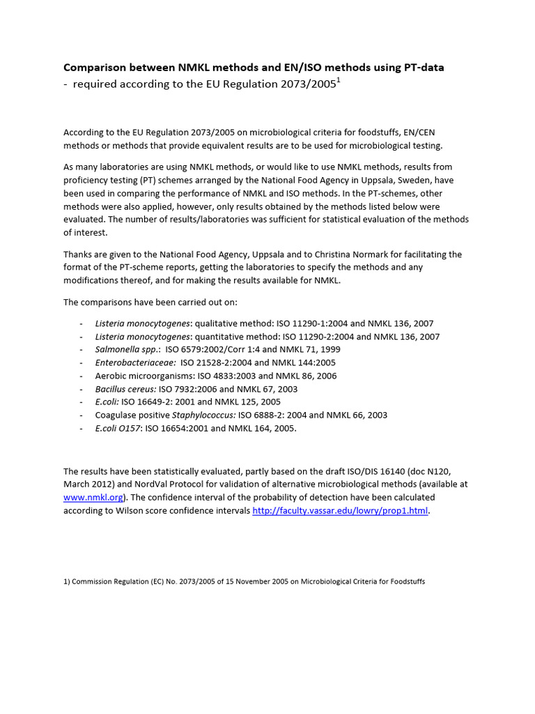 NMKL vs ISO Methods for Microbiological Testing | PDF | Outlier ...