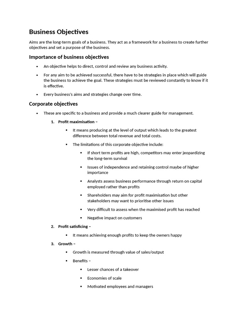 Business Objectives Business | PDF | Corporate Social Responsibility ...