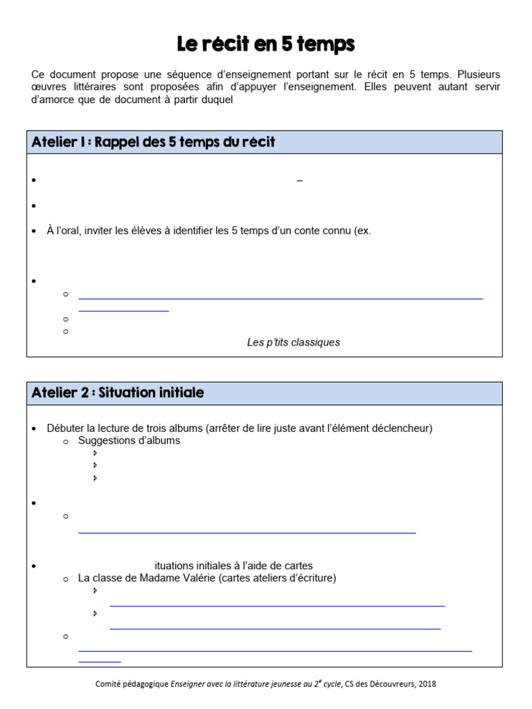Enseigner le récit en 5 temps | PDF