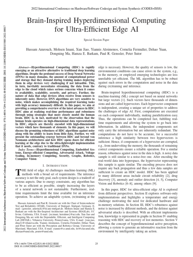 Brain-Inspired Hyperdimensional Computing for Ultra-Efficient Edge AI | PDF | Machine Learning ...