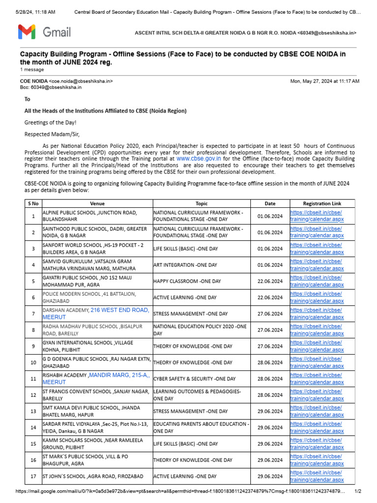 Central Board of Secondary Education Mail - Capacity Building Program ...