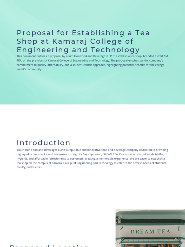 DREAM TEA Proposal for Kamaraj College | PDF | Business Economics ...