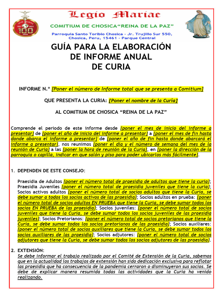 Guía para Elaboración de Informe Anual de Curia | PDF | Oración