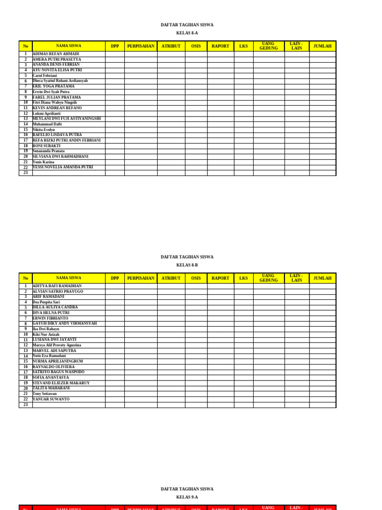 Daftar Tagihan Siswa | PDF