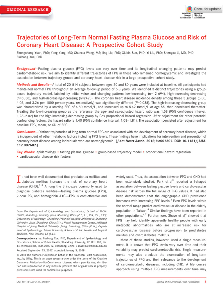 Yuan Et Al 2018 Trajectories of Long Term Normal Fasting Plasma Glucose ...