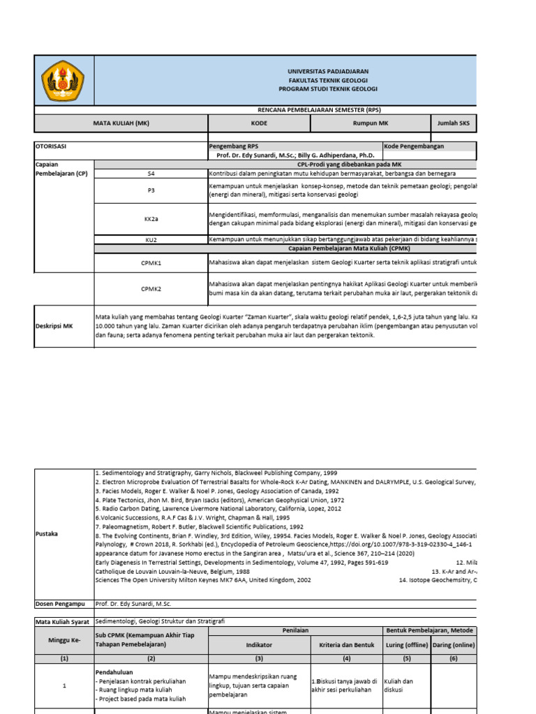 RPS Geologi Kuarter - 2020 Bahasa | PDF