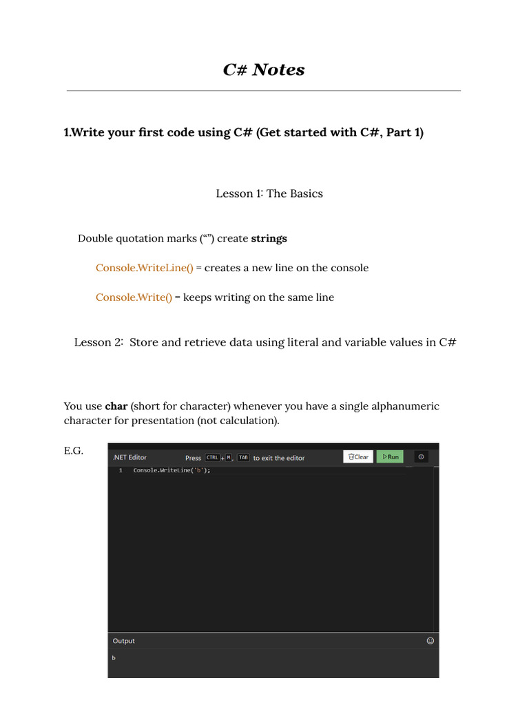 C# Notes(Incomplete(Doing It for Access)) | PDF
