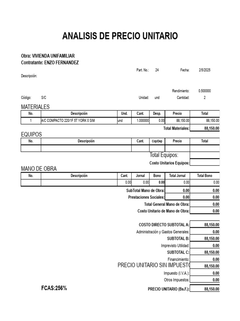 Análisis de Precios Unitarios Vivienda | PDF | Materiales de ...