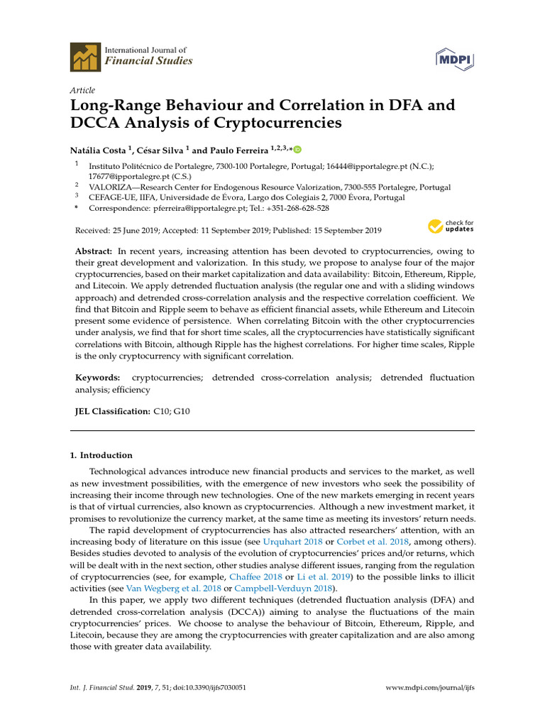 Long-Range Behaviour and Correlation in DFA and DCCA on Cryptocurrencies | PDF | Efficient ...